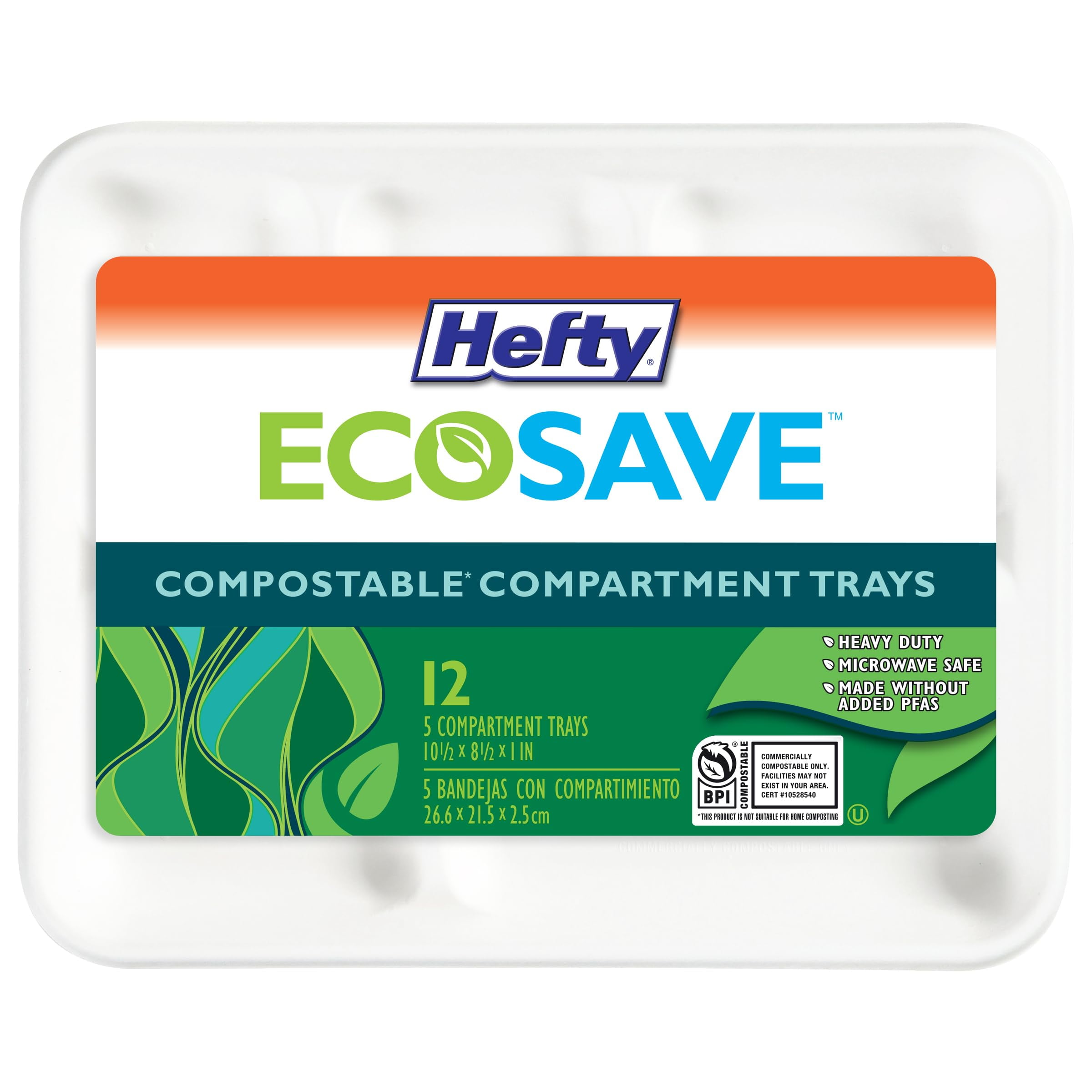 Hefty ECOSAVE Compostable 5-Compartment Paper HYZ01 Trays, 12 Count ...