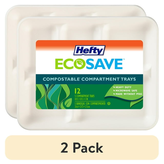 (2 pack) Hefty ECOSAVE Compostable 5-Compartment Paper Trays, 12 Count ...