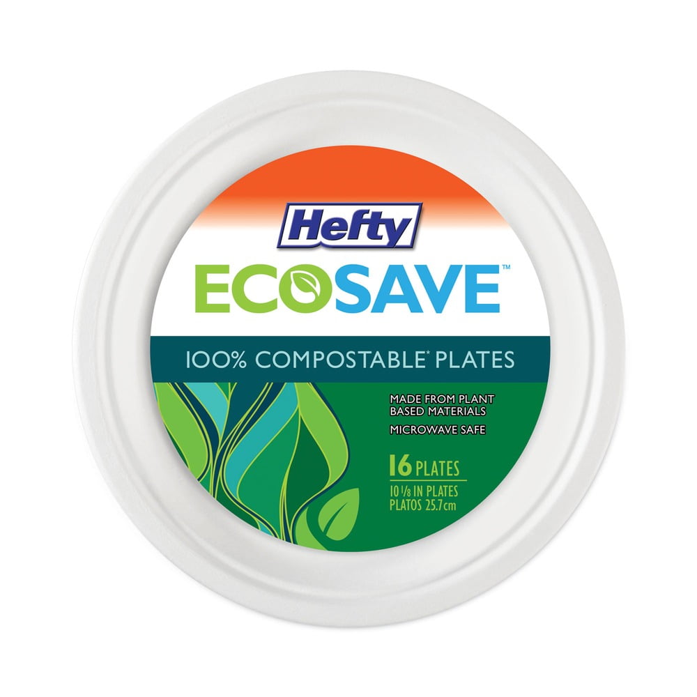 Hefty ECOSAVE 10 1/8 Inch Compostable Paper Plates, Microwave-Safe, 16 ...