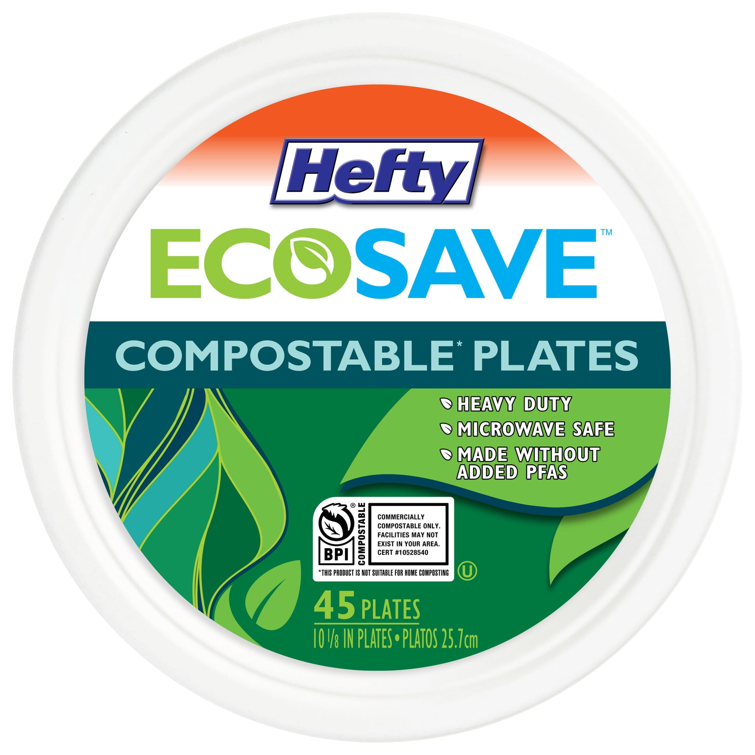 Hefty ECOSAVE Compostable Paper Plates, 10-1/8 Inch, 45 Count RDD10 ...