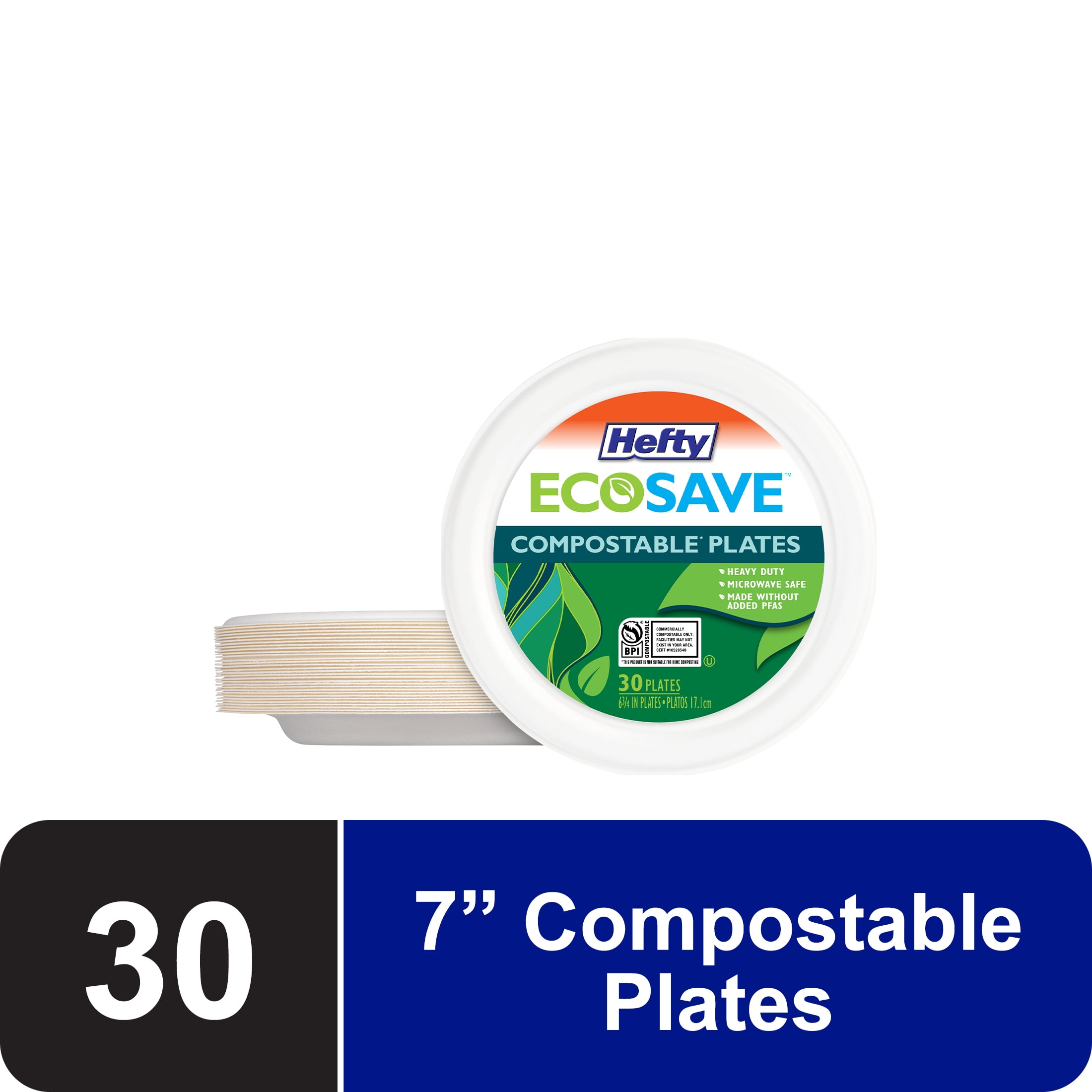 Hefty ECOSAVE Compostable Paper Plates, 6 3/4 inch, 30 Count - Walmart.com