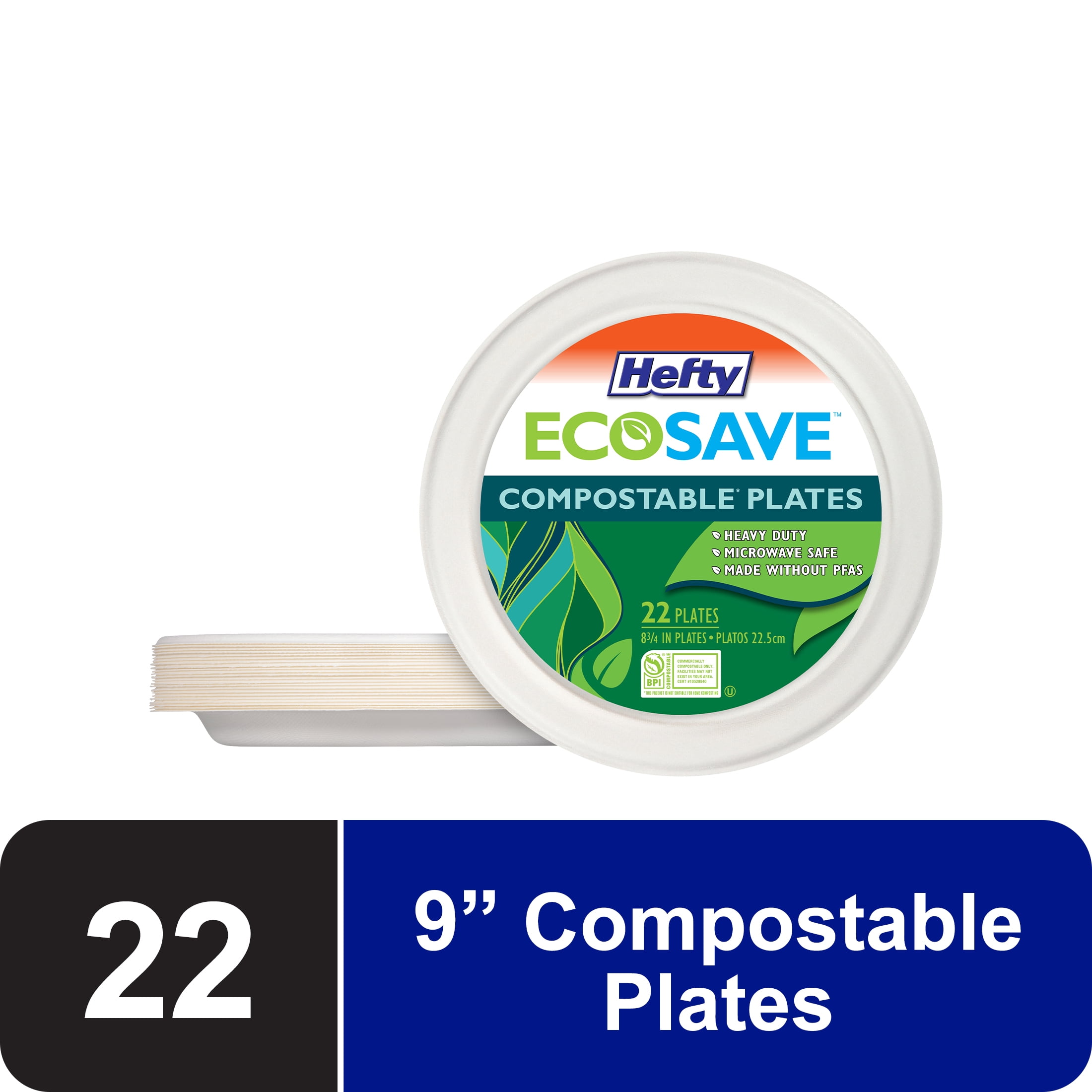 Hefty ECOSAVE Strong Dinner Package: Compostable Paper Plates, 8 3/4 ...