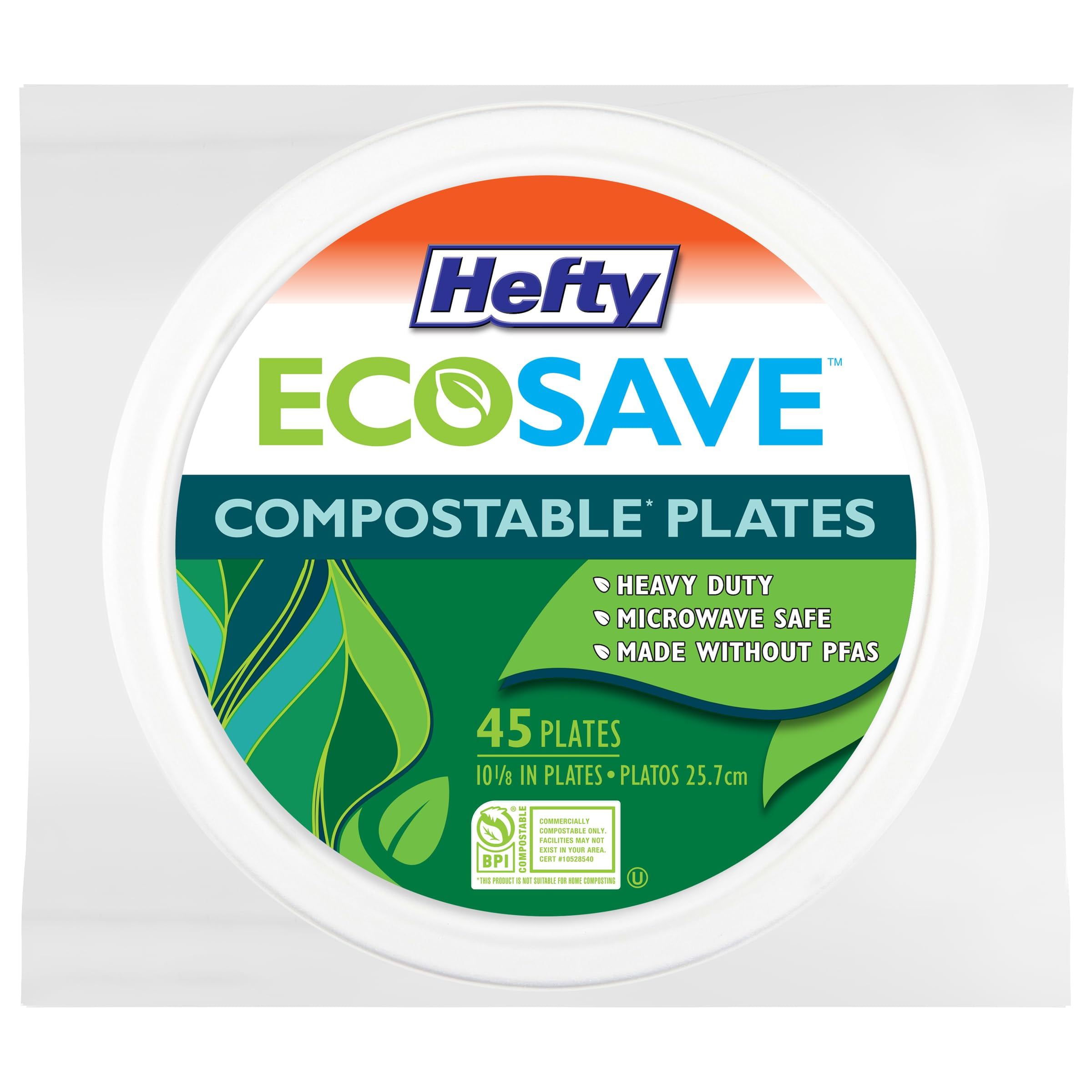 Hefty ECOSAVE Compostable Paper SSF20 Plates, 10-1/8 Inch, 45 Count ...