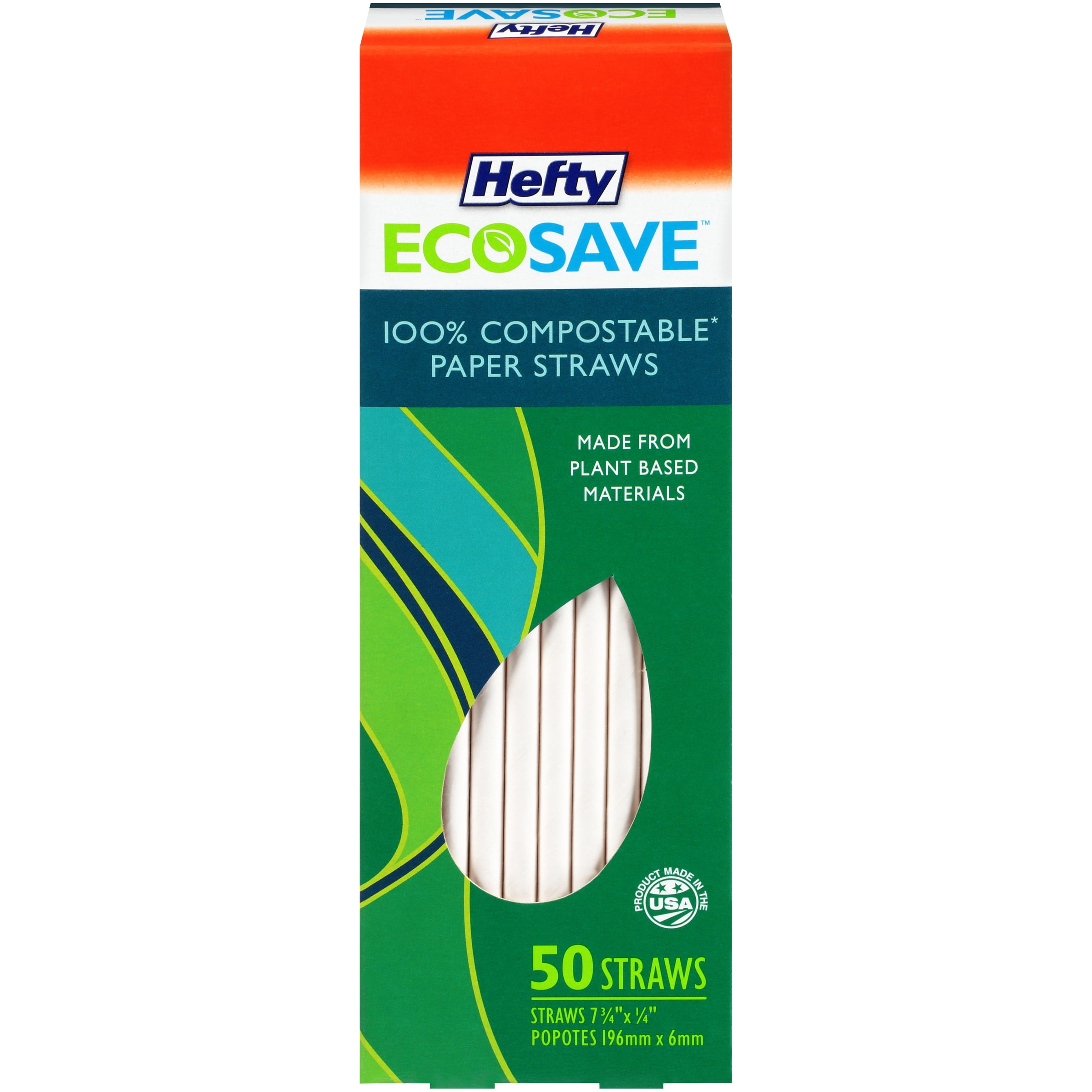 Hefty ECOSAVE Compostable Paper Straws, White, 50 Count - Walmart.com