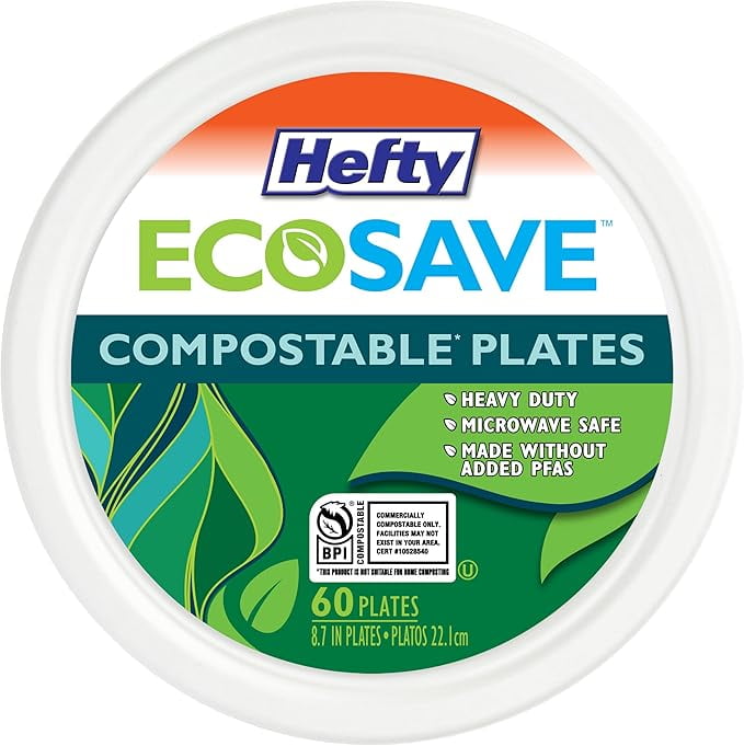 Hefty ECOSAVE Compostable Thanksgiving Paper Plates, 8-3/4 Inch, 60 ...