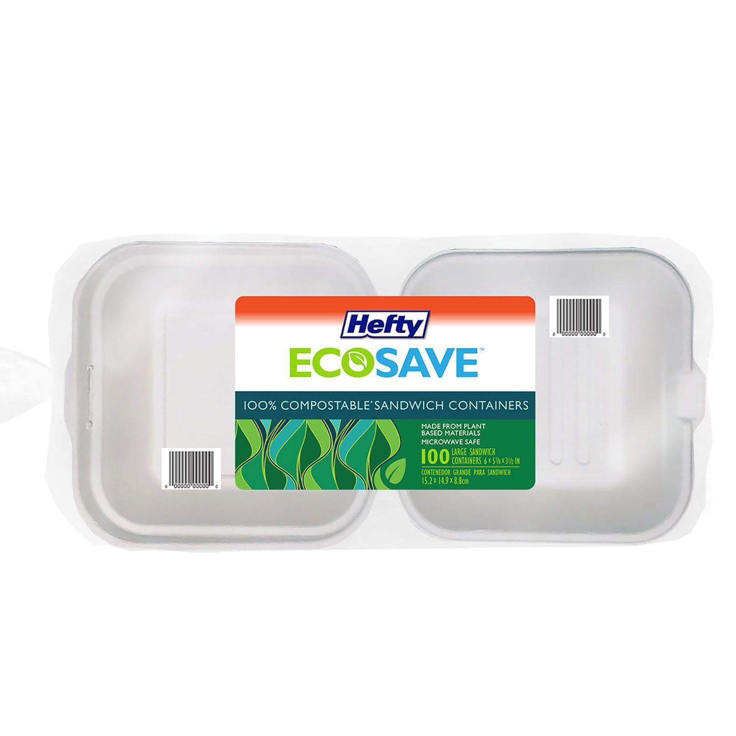 Hefty ECOSAVE Sandwich Hinged Lid Container (6" x 6", 100 ct ...
