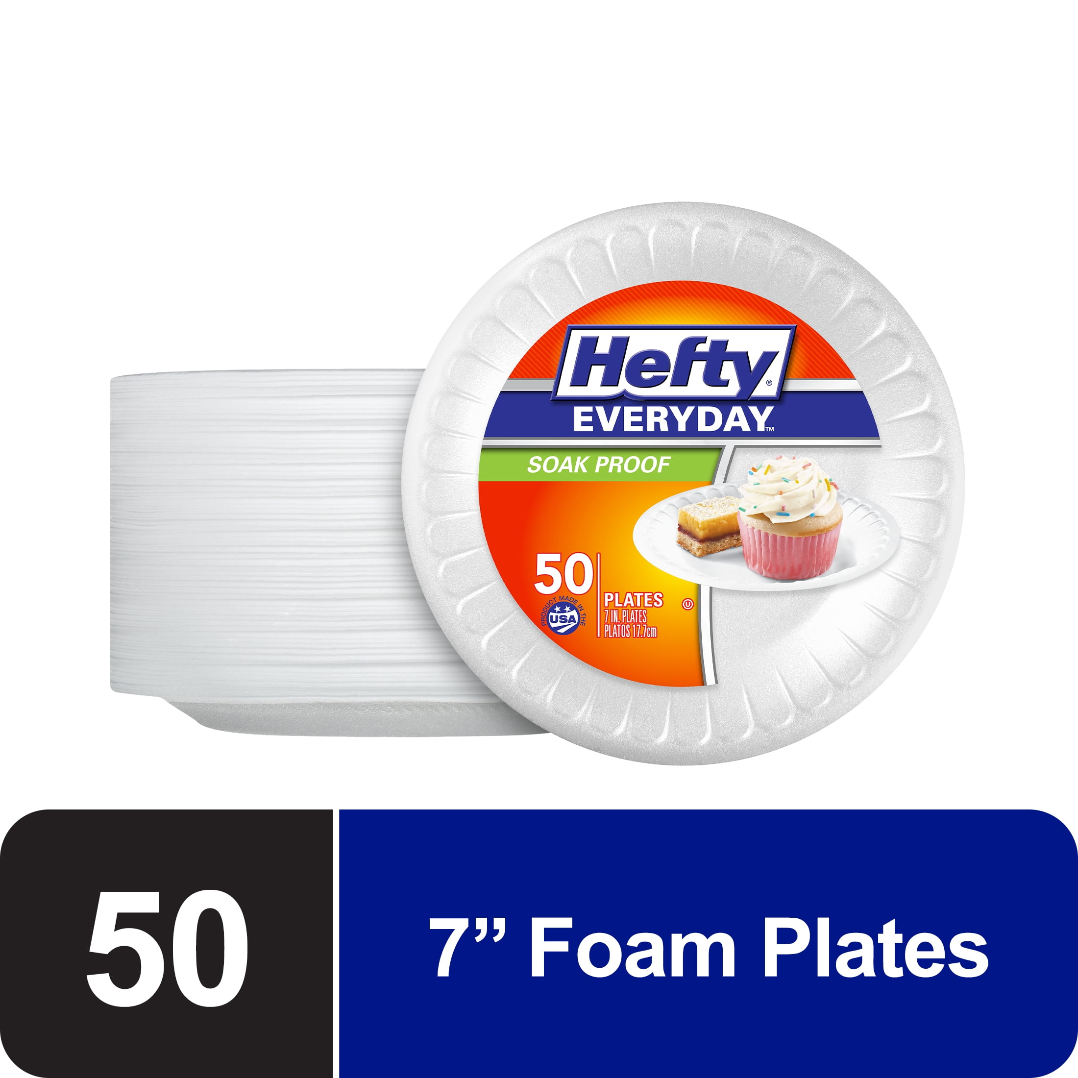 Hefty Everyday Soak-Proof Foam Plates, White, 7 Inch, 50 Count ...