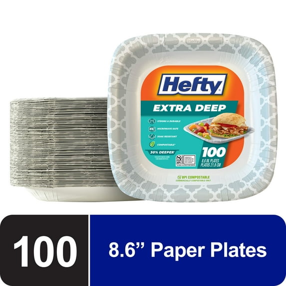 Hefty Extra Deep 8.6 Inch Paper Plates, 100 Count - Walmart.com