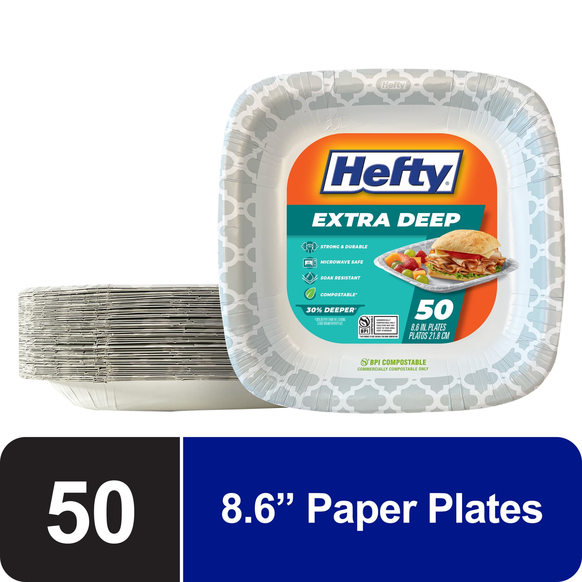 Hefty Extra Deep 8.6 Inch Paper Plates, 50 Count - Walmart.com