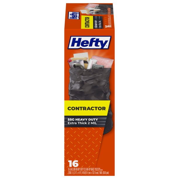Hefty Heavy Duty Contractor Extra Large Trash Bags, 55 Gallon, 16 Count ...