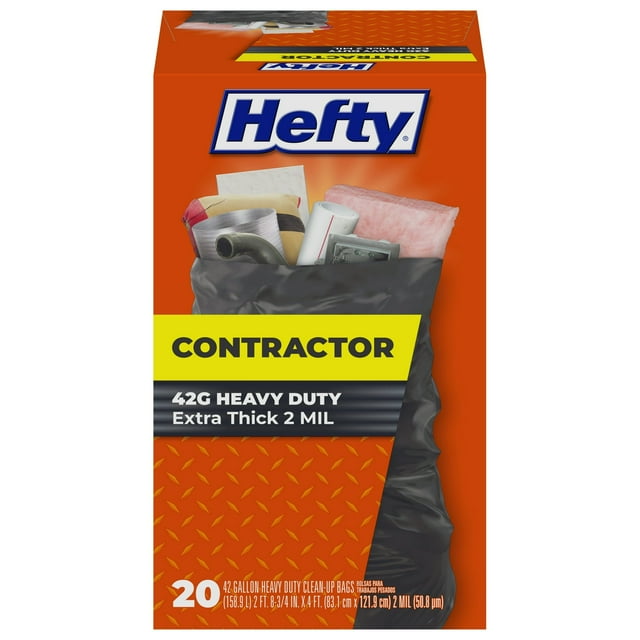 Hefty Heavy Duty Contractor Large Trash Bags, 42 Gallon, 20 Count (2 ...