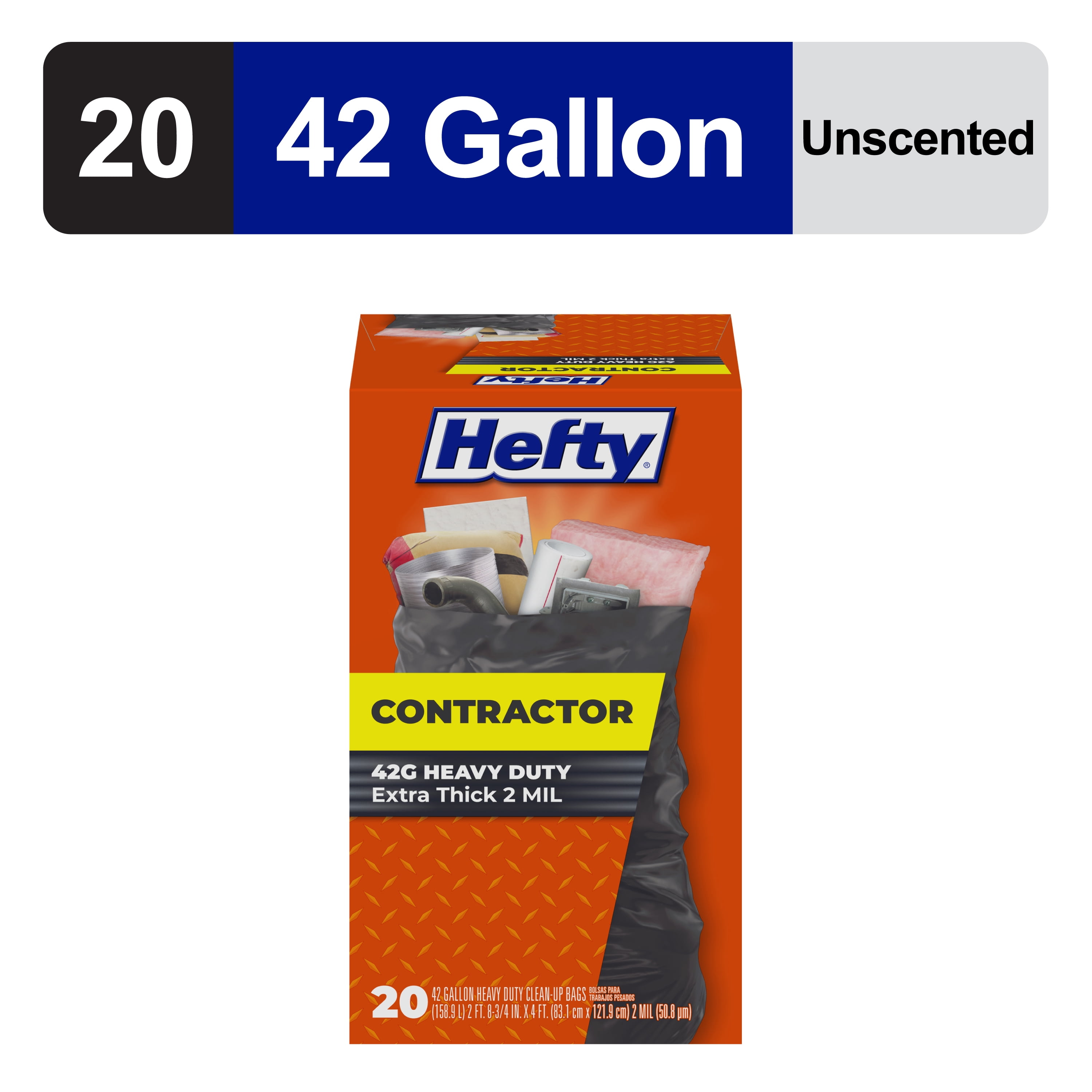 Hefty Heavy Duty Contractor Large Trash Bags, 42 gallon, 20 Count ...
