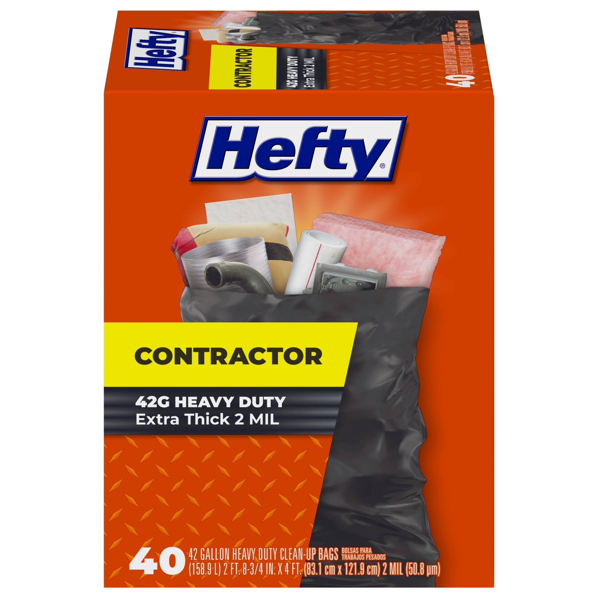 Hefty Heavy Duty Contractor Large Trash Bags, 42 gallon, 40 Count ...