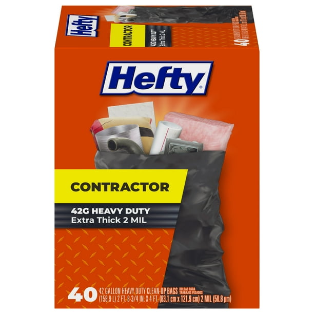 Hefty Heavy Duty Contractor Large Trash Bags, 42 gallon, 40 Count ...