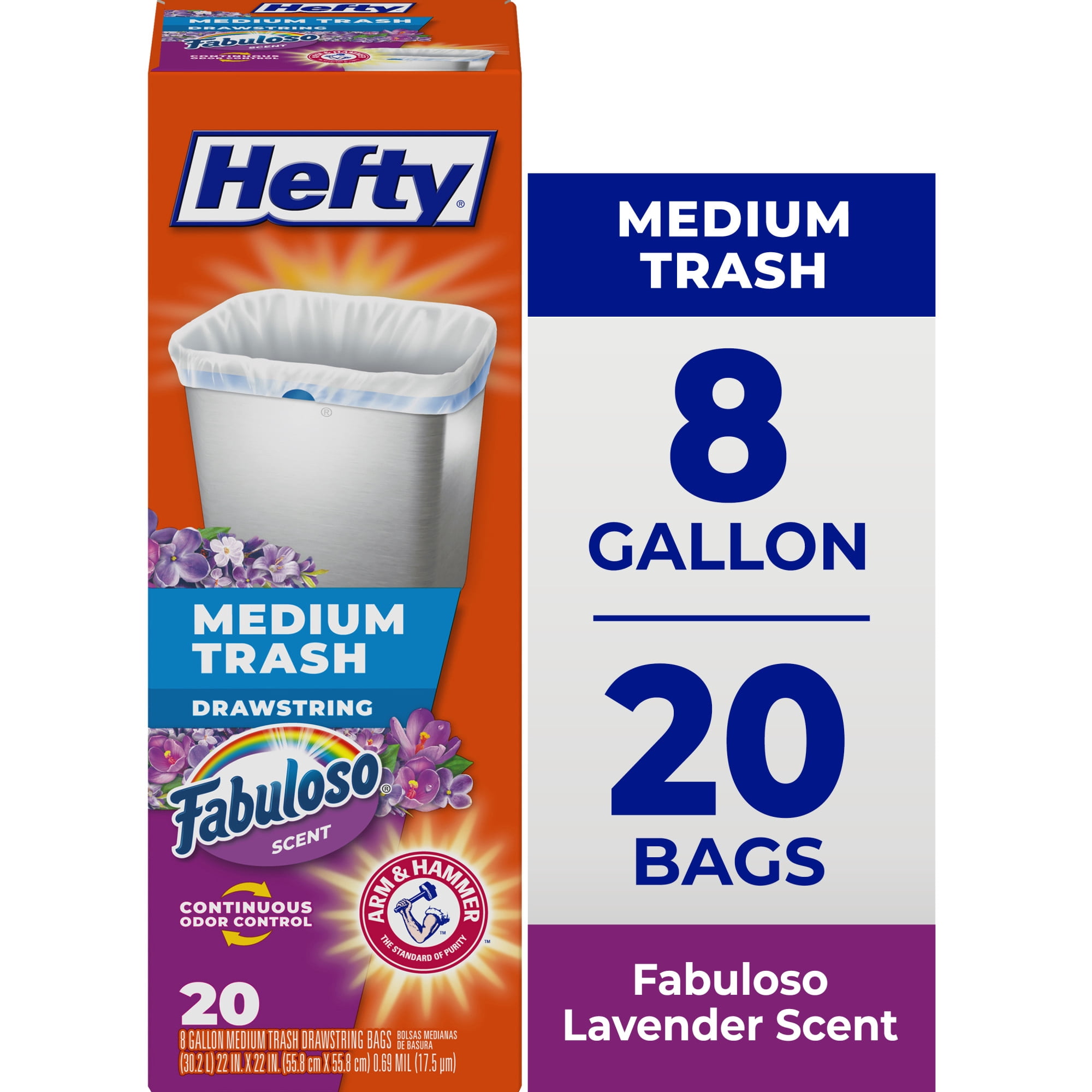 Hefty Medium 8 Gallon Garbage Bags with Drawstring, Fabuloso Scent, 20 ...