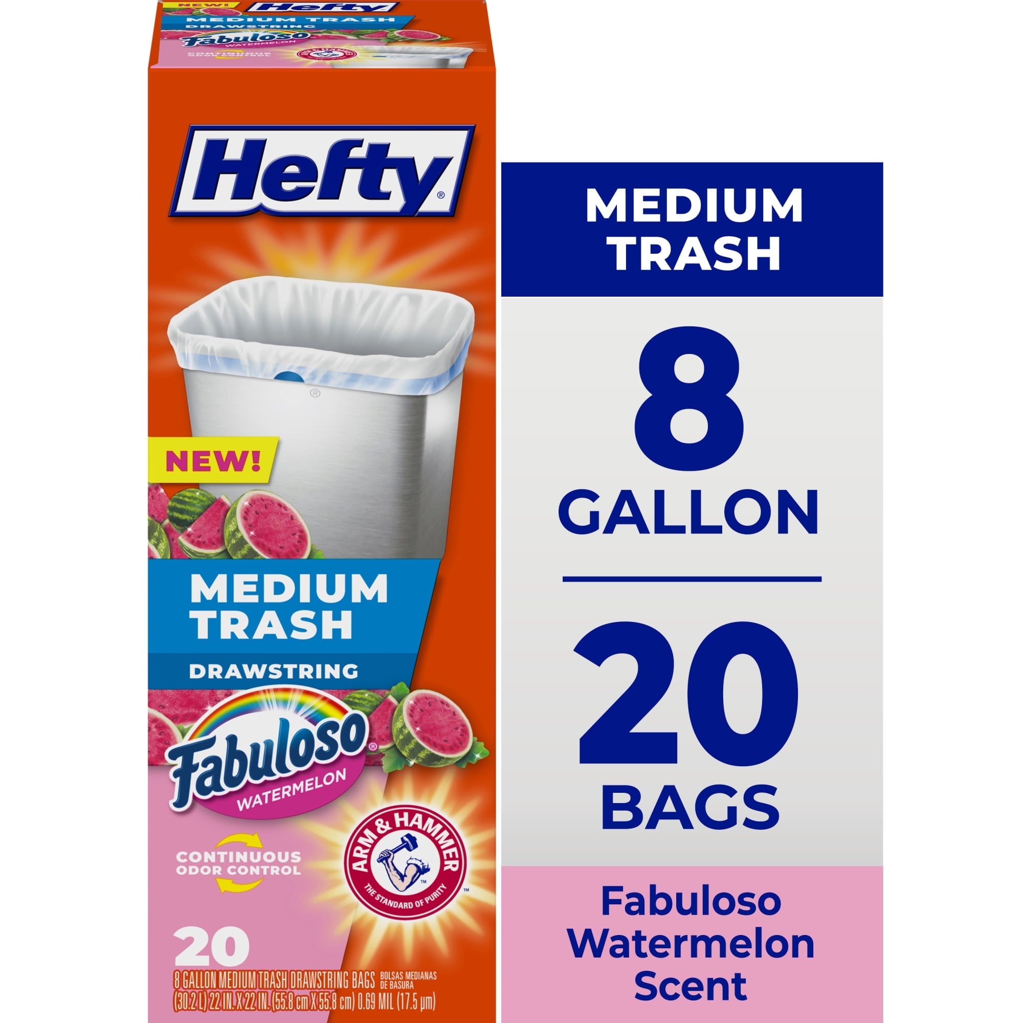 Hefty Medium Trash Bags, Fabuloso Watermelon Scent, 8 gallon, 20 Count ...