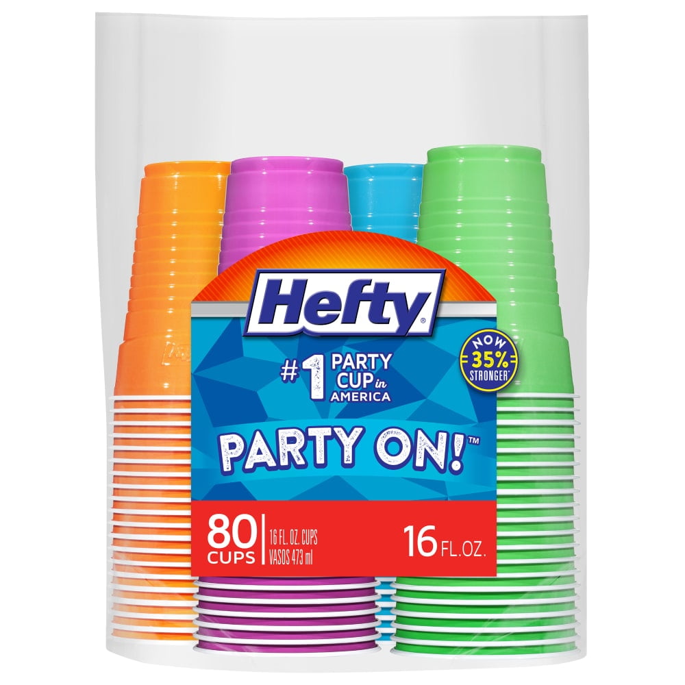 Hefty Party On! Colors Plastic Cups - 16 oz - 80 ct - Walmart.com