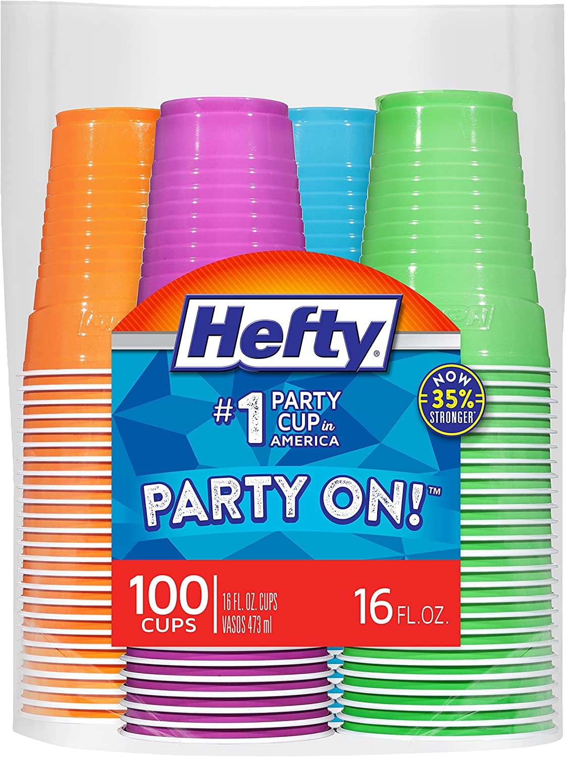 Hefty Party On Disposable Plastic Cups, Assorted, 16 Ounce, 100 Count ...