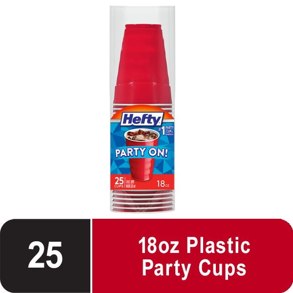 Hefty Party On Disposable Plastic Cups, Red, 18 Ounce, 25 Count - 2 ...