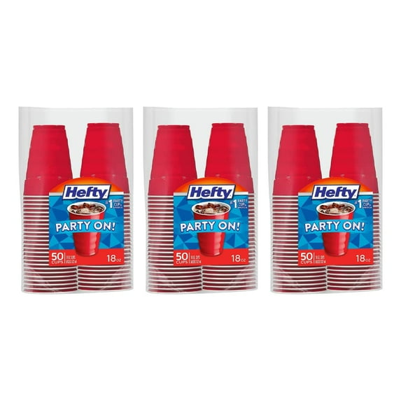 Hefty Party On Disposable Plastic Cups, Red, 18 Ounce, 50 Count (Pack ...