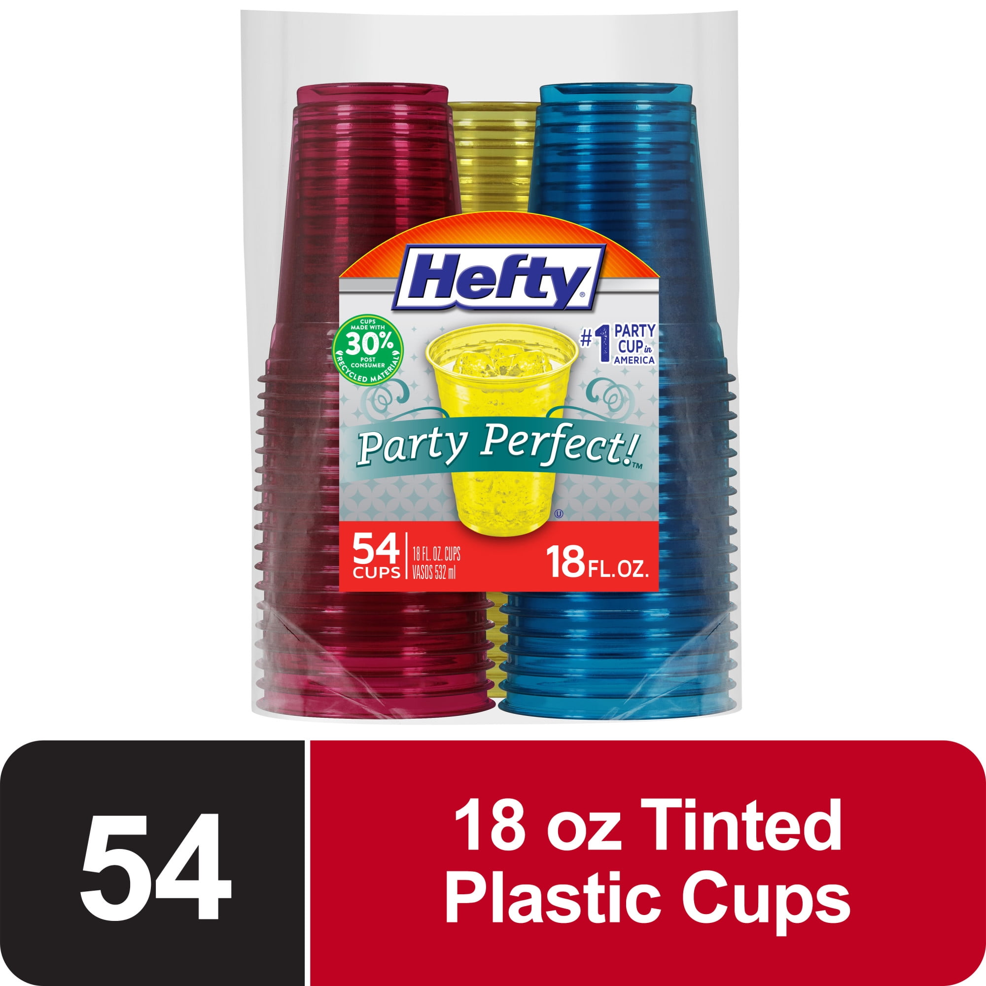 Hefty Tinted Plastic Cups 18 oz, 54 Count, Disposable Party Cups for ...