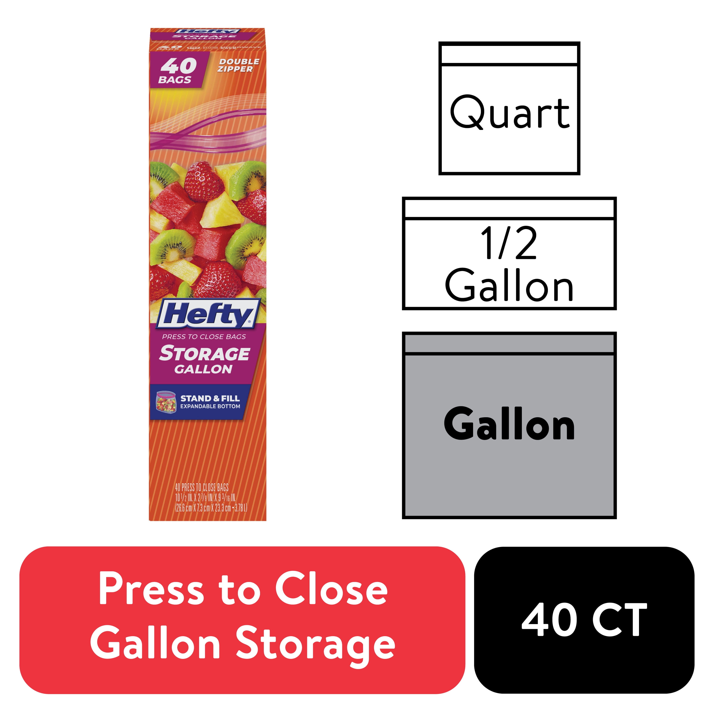 Hefty Large Kitchen Baggies, Press to Close Plastic Gallon Bags for ...