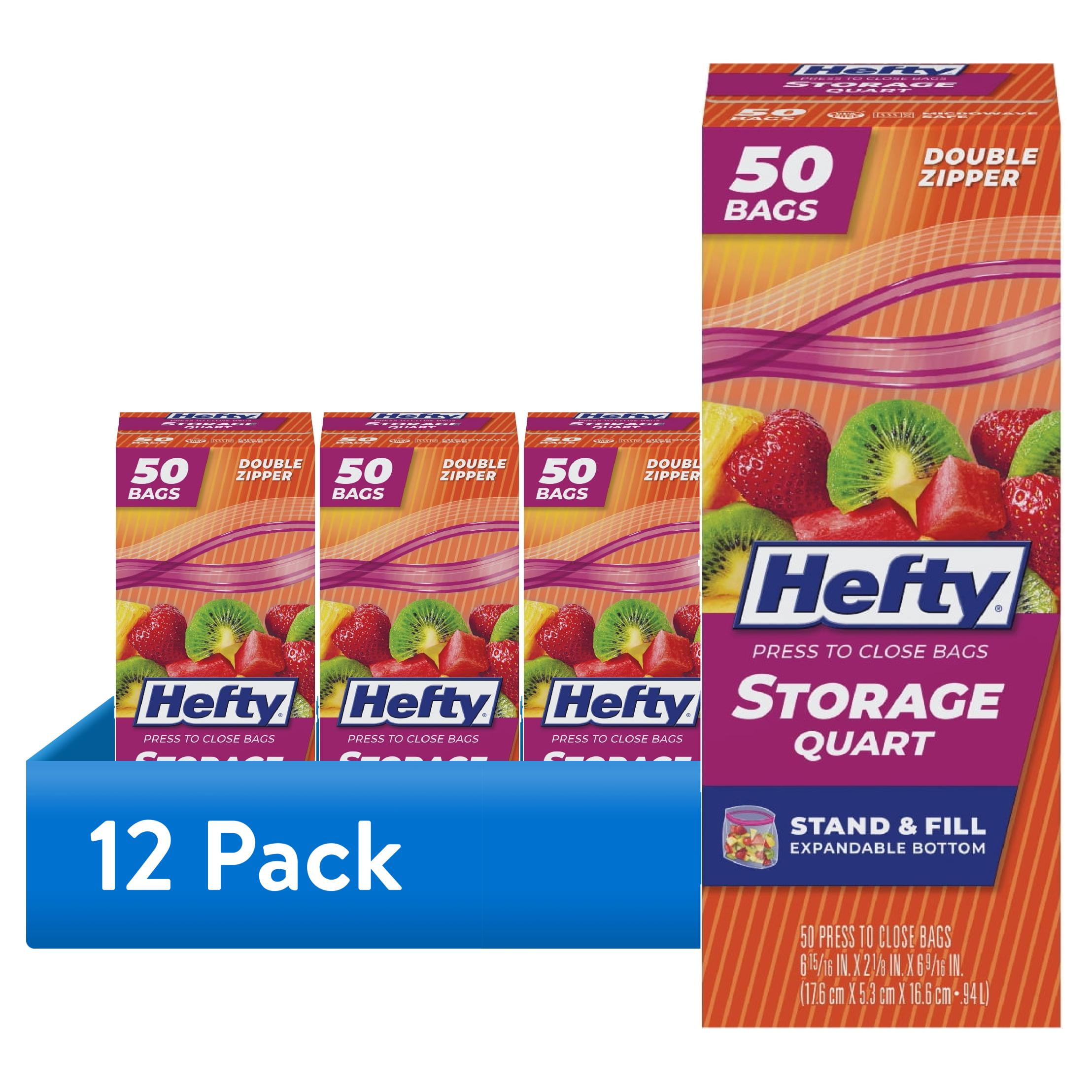 (12 pack) Hefty Press to Close Plastic Bags for Food Storage, Quart ...