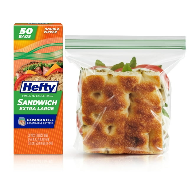 Hefty Press to Close Plastic Bags for Food Storage, XL Sandwich Size ...