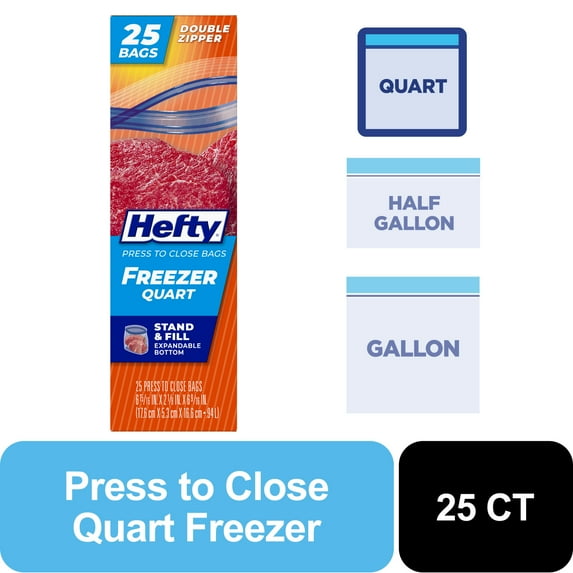 Hefty Press to Close Quart Freezer Bags, 25 Count - Walmart.com