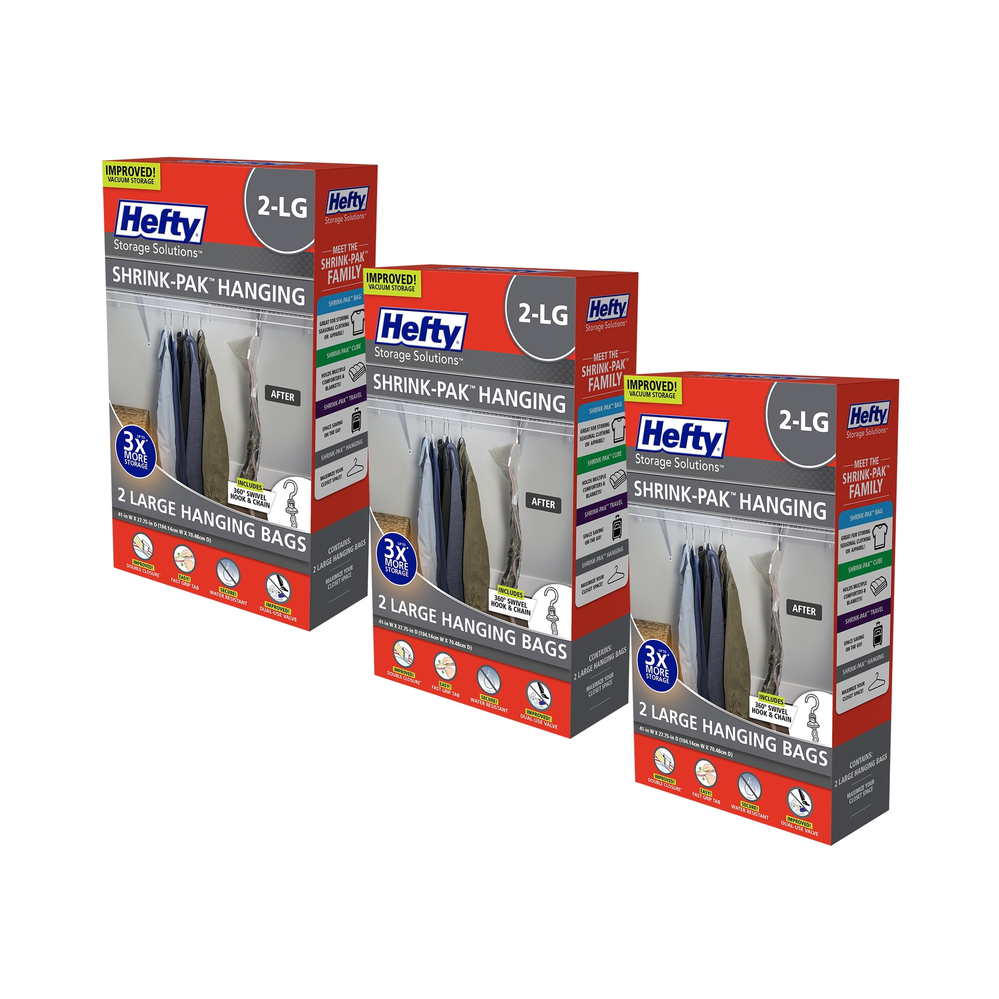 Hefty SHRINK-PAK 2 Large Hanging Bags, Vacuum Compression Storage (Set ...