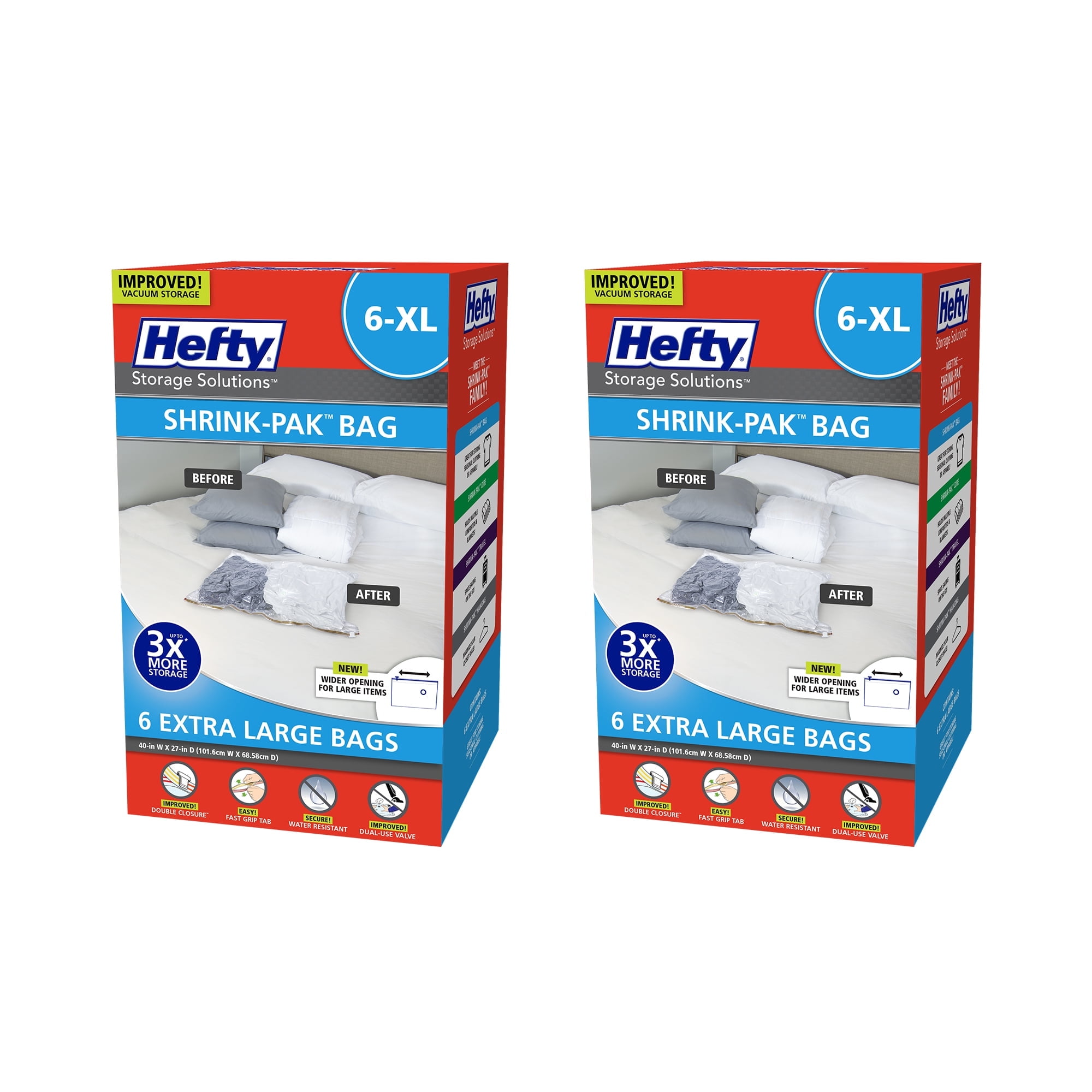 Hefty SHRINK-PAK XL Vacuum Storage Bags, Long Zippers, Space-Saving, 12 ...