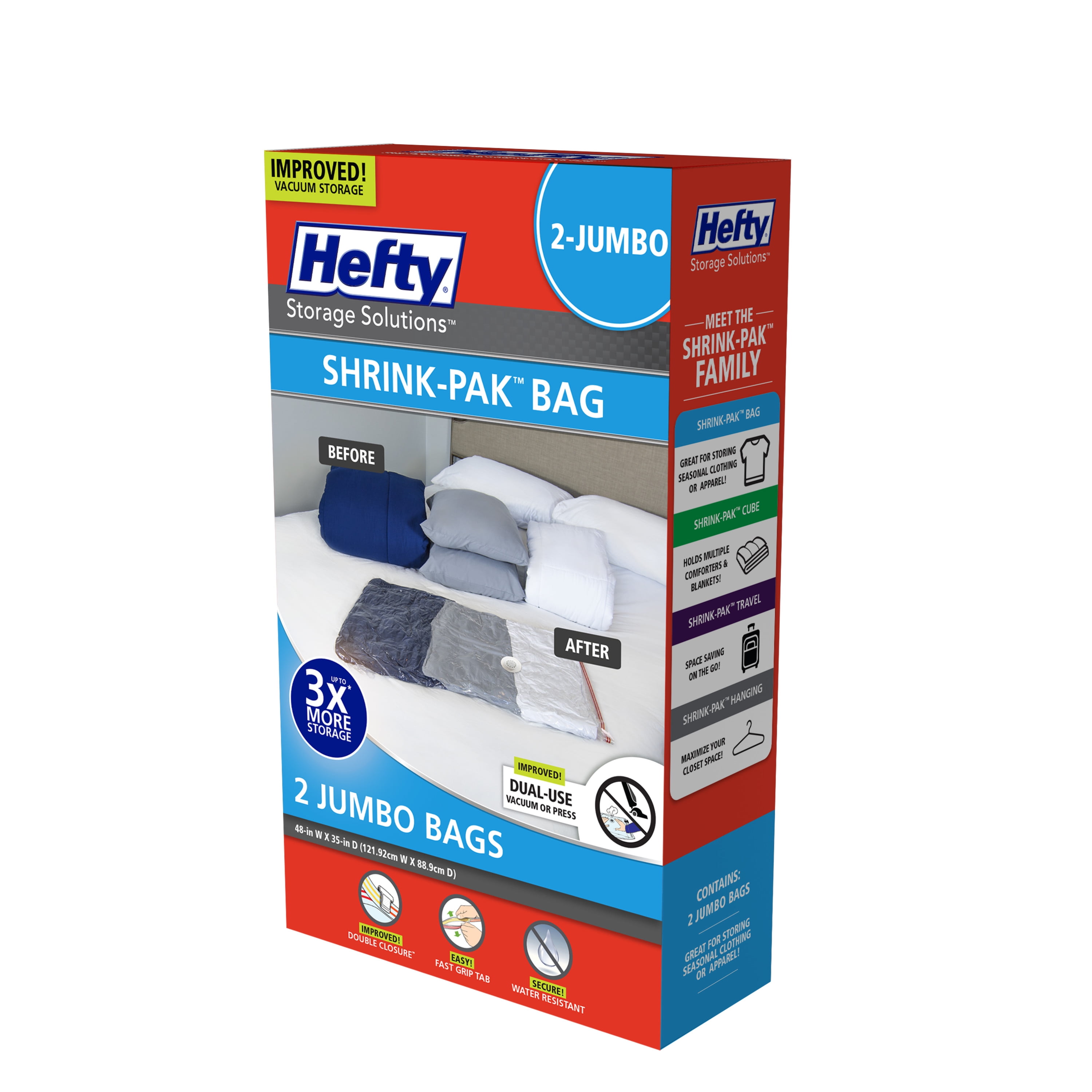 Hefty Shrink-Pak 2 Jumbo Vacuum Compression Storage Bags, Closet ...