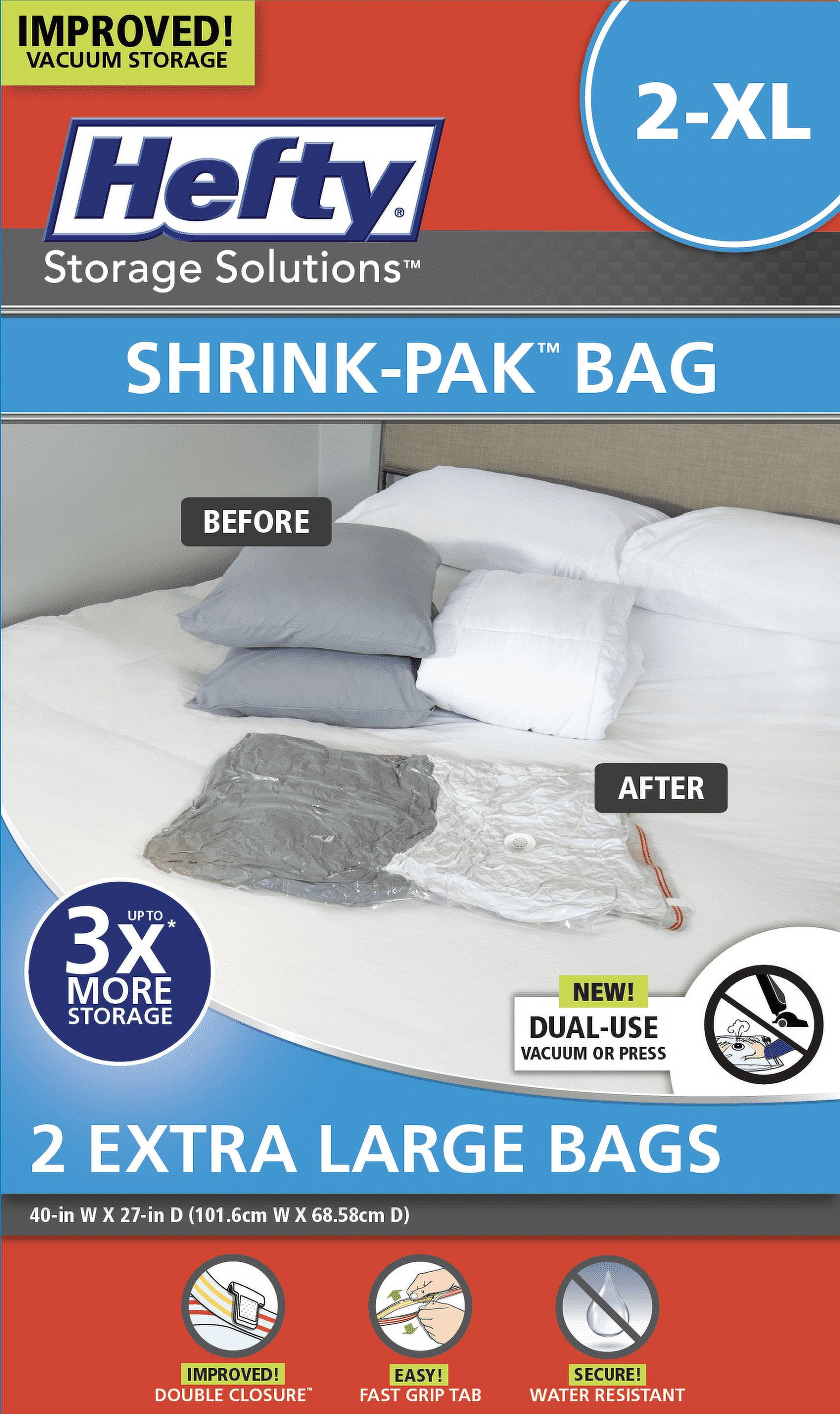 Hefty Shrink Pak 2 XL Vacuum Compression Storage Bags, Closet ...