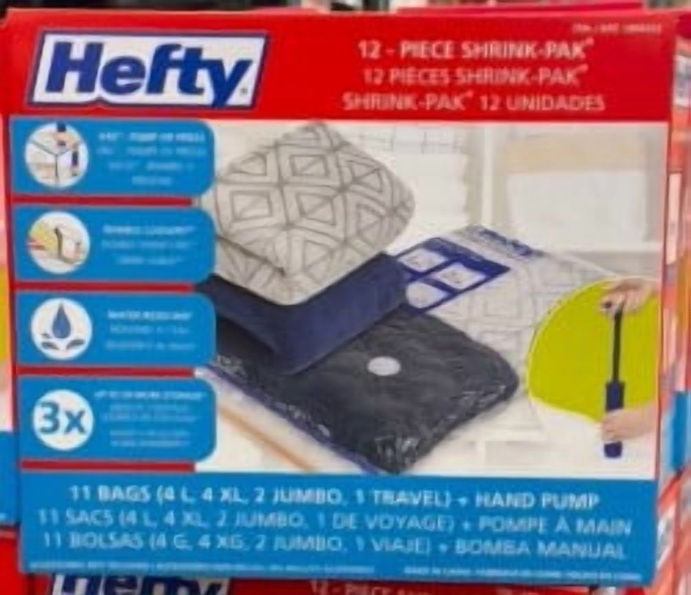 Hefty Shrink-Pak Vacuum Storage Bags, 12-Piece Set, Assorted Sizes with ...