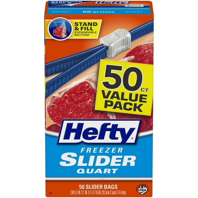 Hefty Slider Quart Size Freezer Bags, Food Storage Seal, 50 Count ...