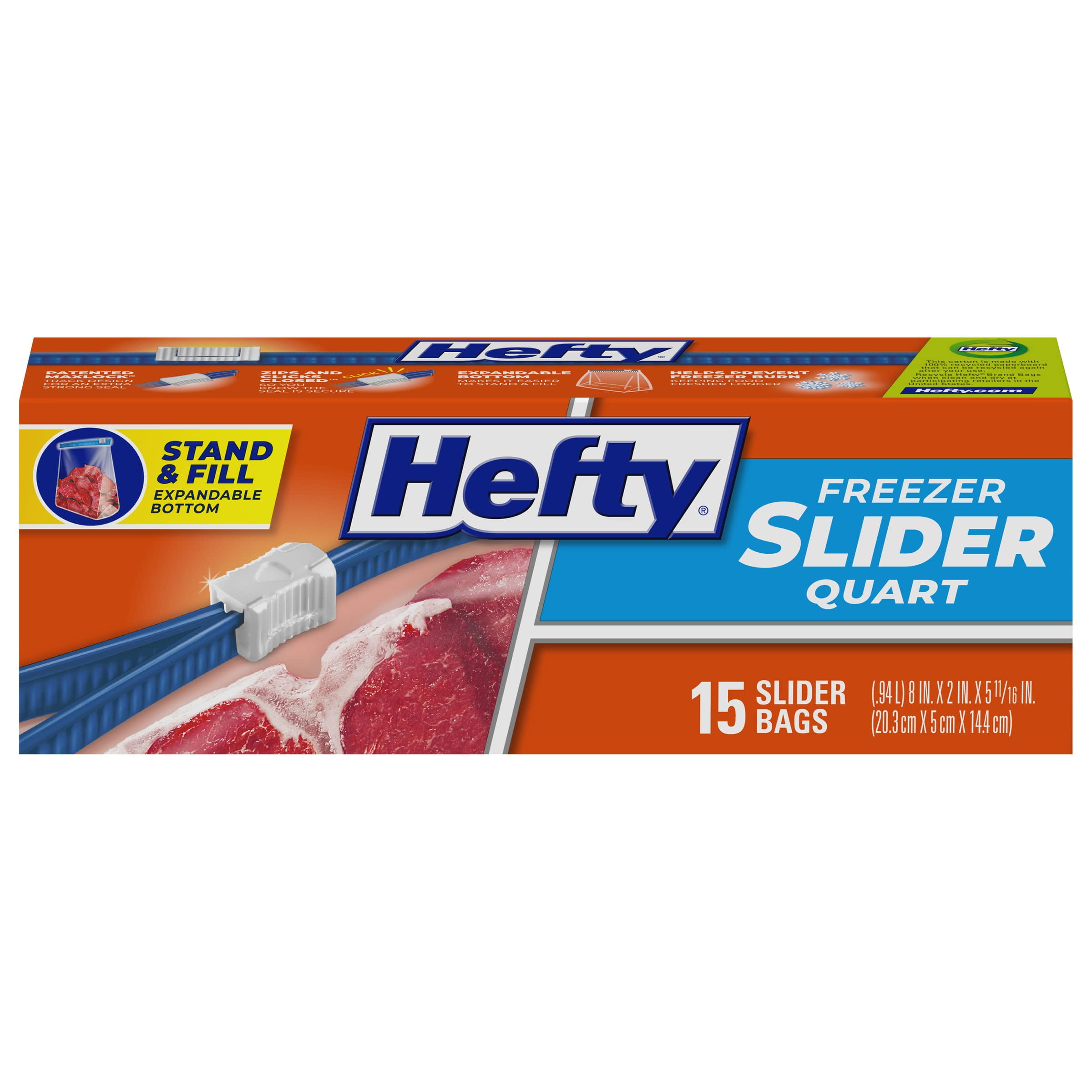 Hefty Slider Freezer Kitchen Storage Bags, Quart Size, 15 Count Blue ...