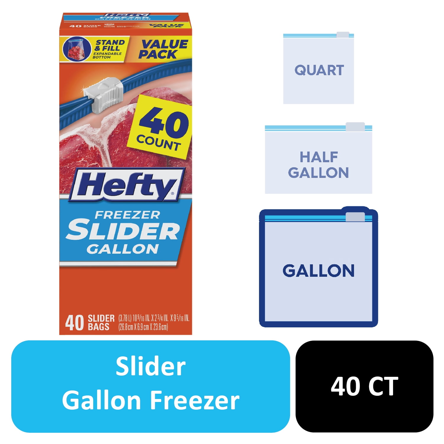 Hefty Slider Freezer Kitchen Storage Bags, gallon Size, 40 Count ...