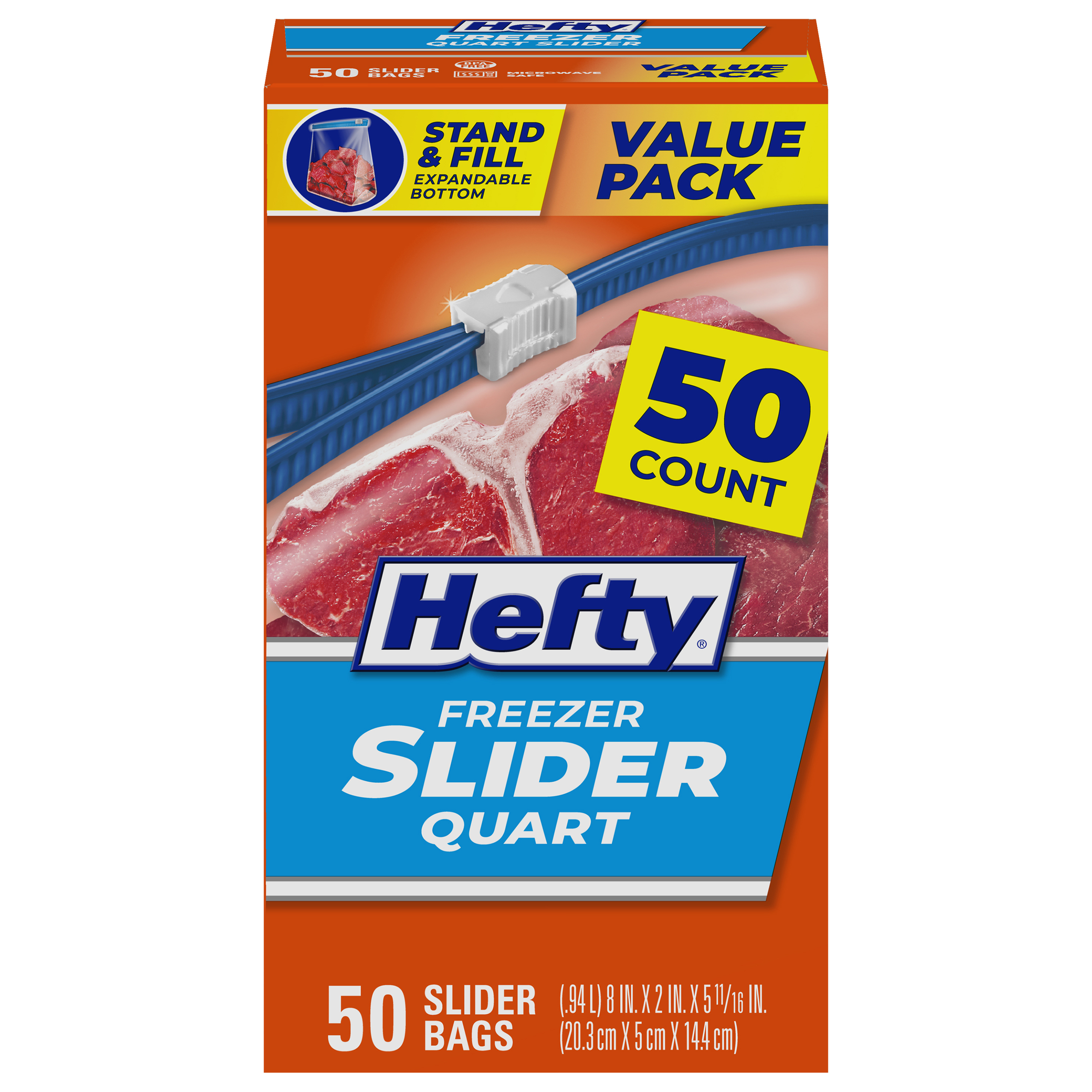 Hefty, RFPR82235, Quart Freezer Slider Bags, 35 / Box, Clear, 1 quart ...