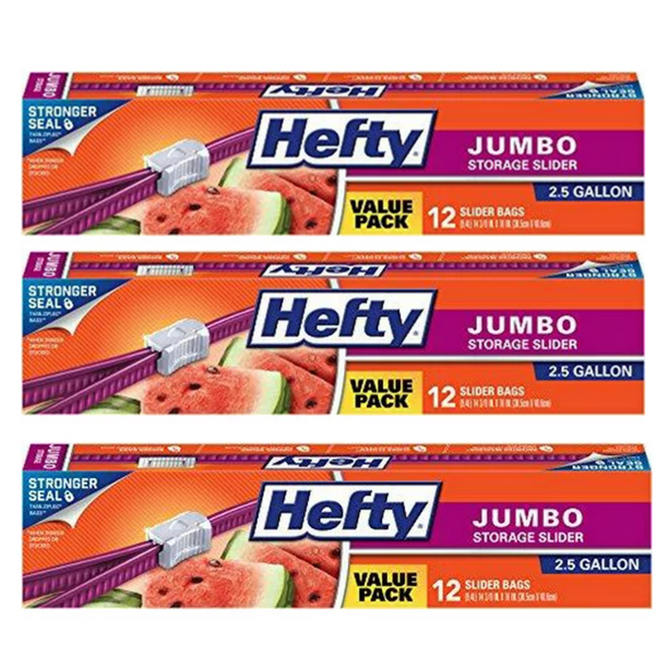 Hefty Slider Jumbo Food Storage Bags - 2.5 Gallon Size, 12 Count Pack ...