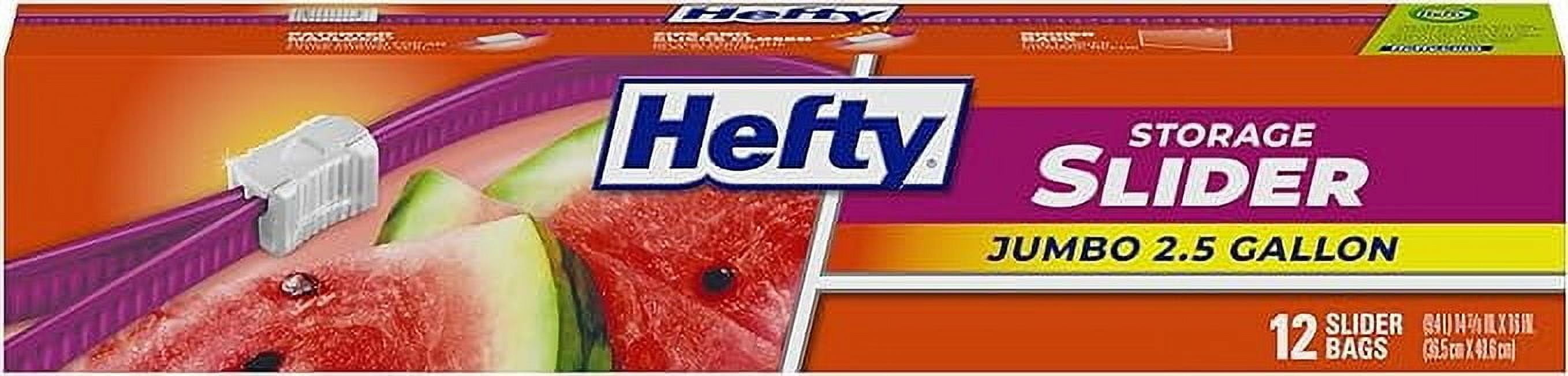 Hefty Slider Jumbo Storage Bags, 2.5 Gallon, 12 Count, Expandable Stand ...