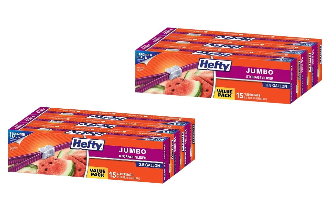 Hefty Slider Jumbo Storage Bags, 2.5 Gallon Size, 15 Count (Pack of 6 ...