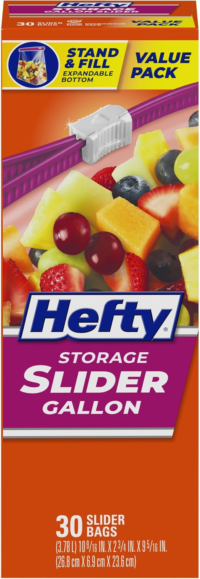 Hefty Slider Kitchen Storage Bags, Gallon Size, 30 Count ( Pack of 2 ...