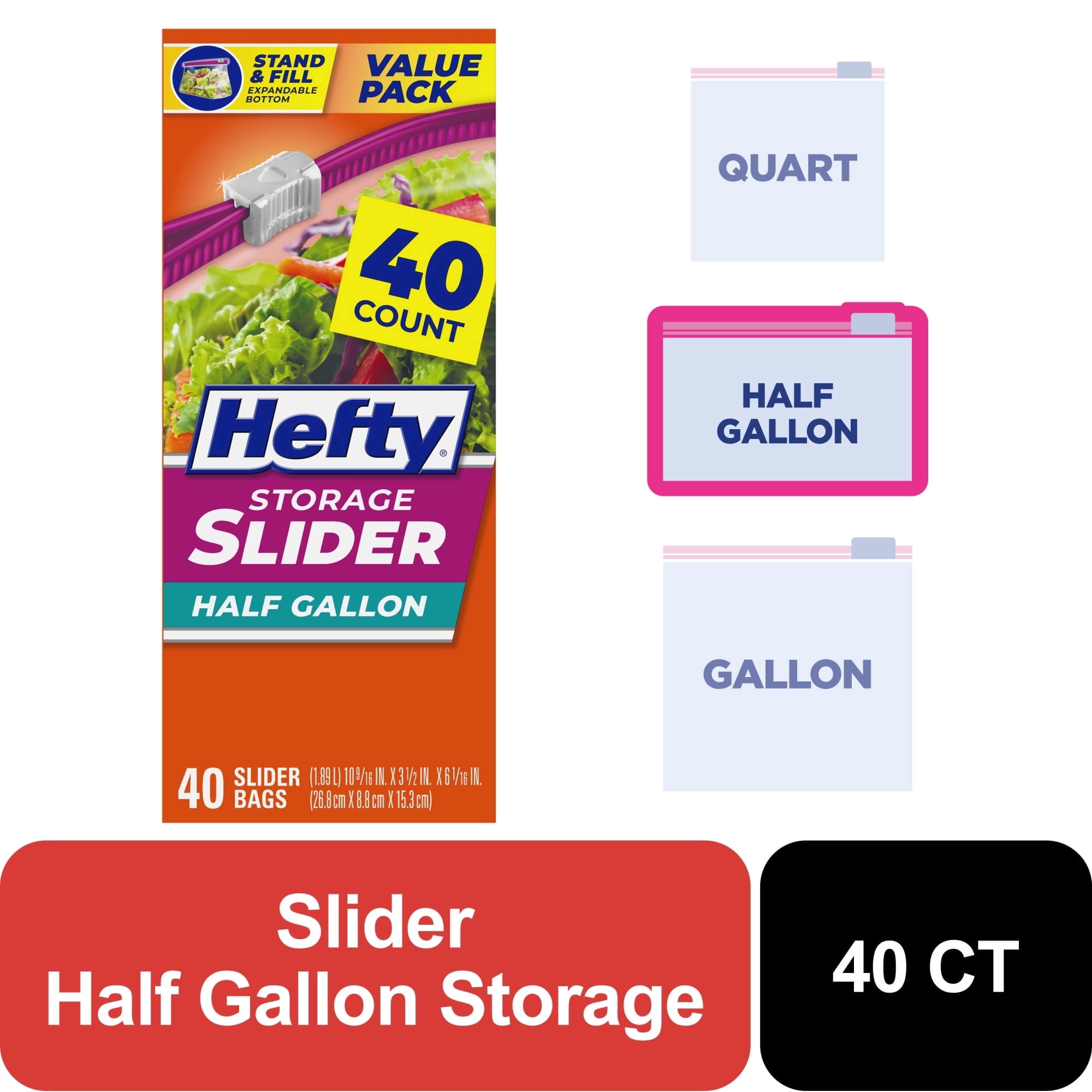 Hefty Slider Kitchen Storage Bags, Half-gallon Size, 40 Count - Walmart.com
