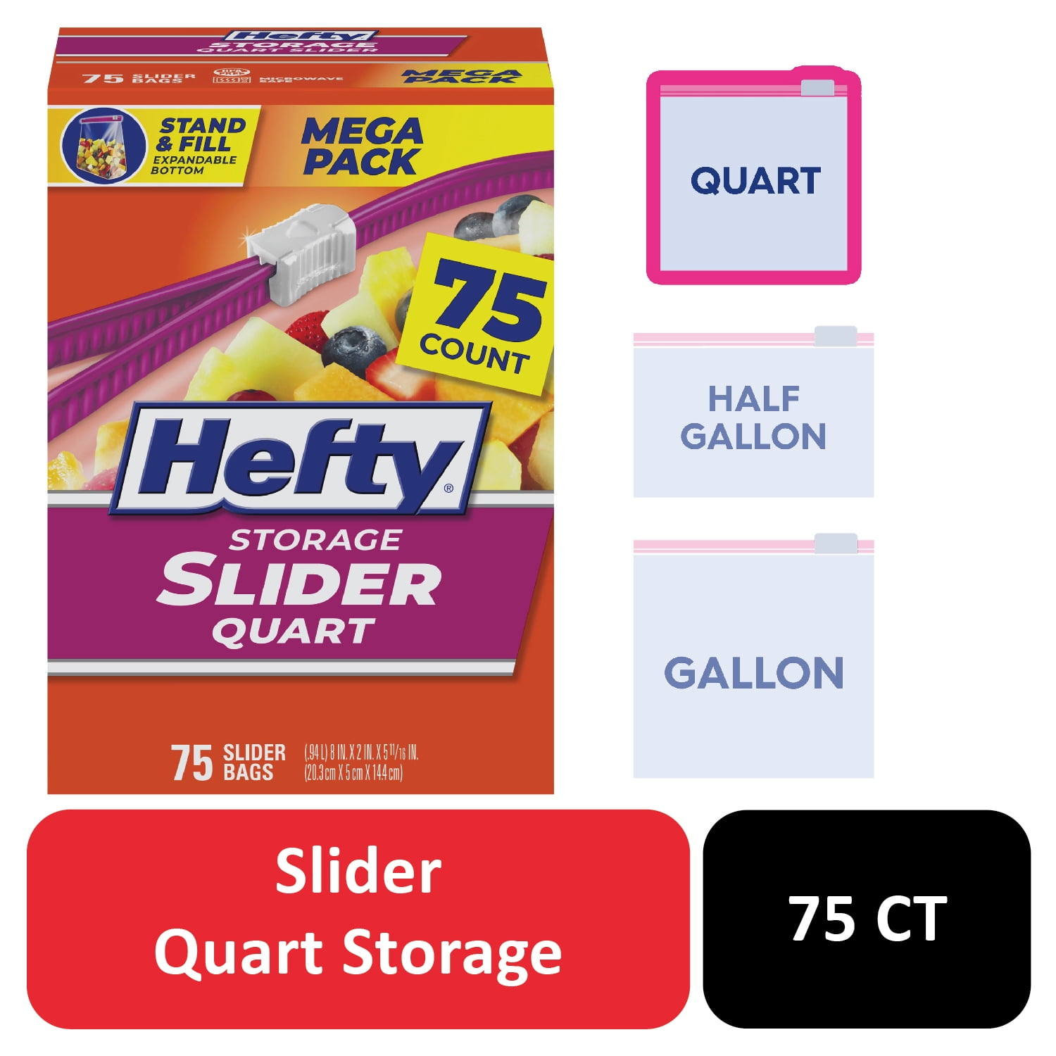 Hefty Slider Storage Bags, Quart Size, 75 Count - Walmart.com