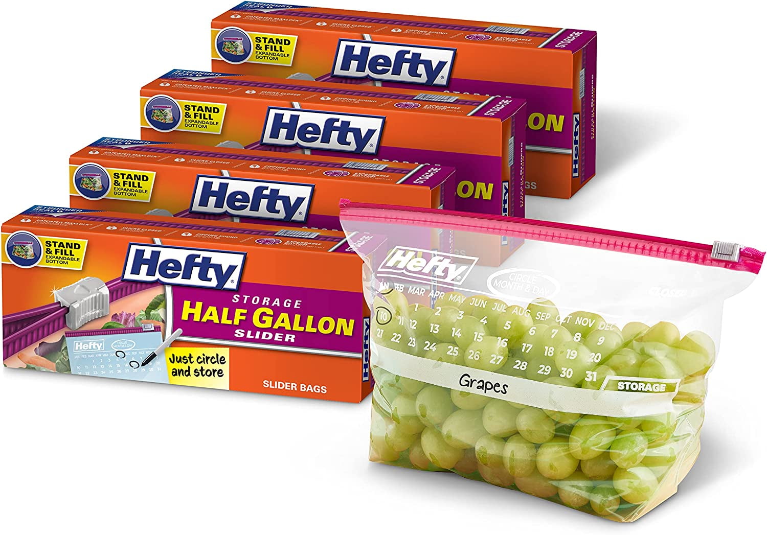 Hefty Slider Storage Calendar Bags, Half-Gallon Size, 128 Count ...