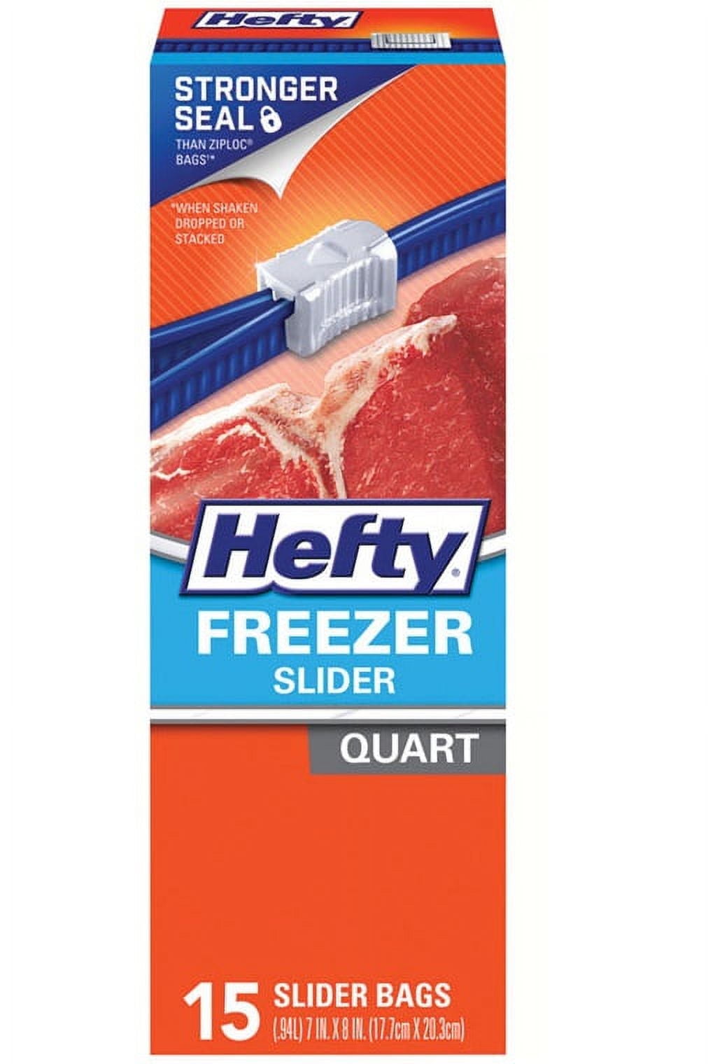 Hefty Quart Slider Zipper Freezer Storage Bags with MaxLock, 15 Ct Food ...