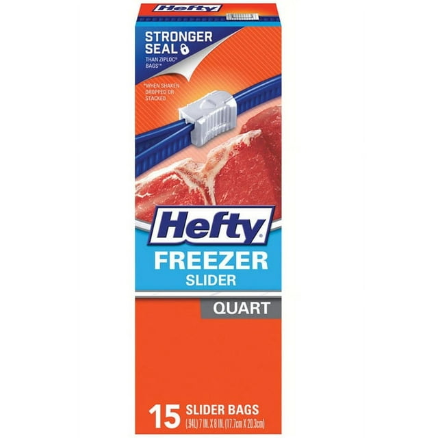 Hefty Quart Slider Zipper Freezer Storage Bags with MaxLock, 15 Ct Food ...