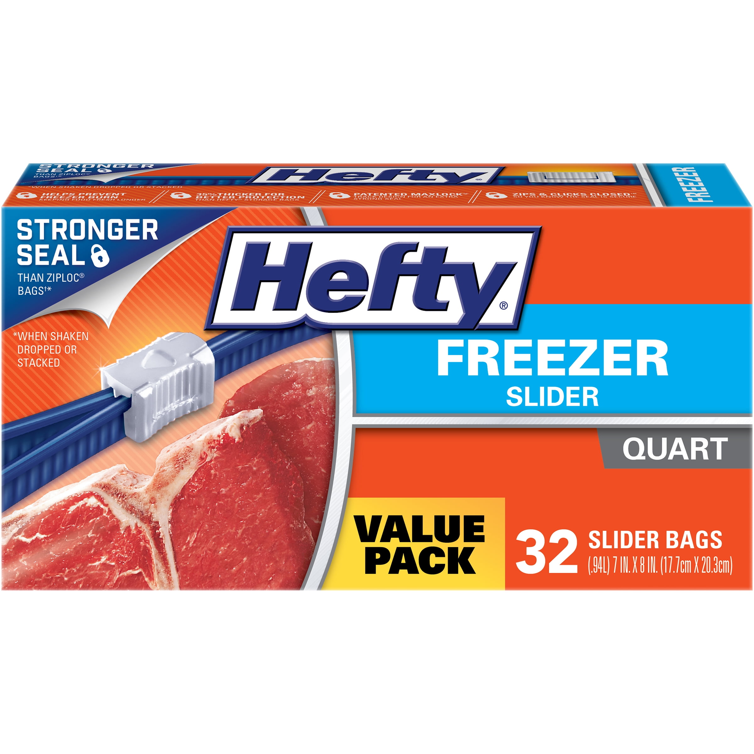 Hefty Slider Zipper Freezer Storage Bags, Quart, 32 Ct - Walmart.com