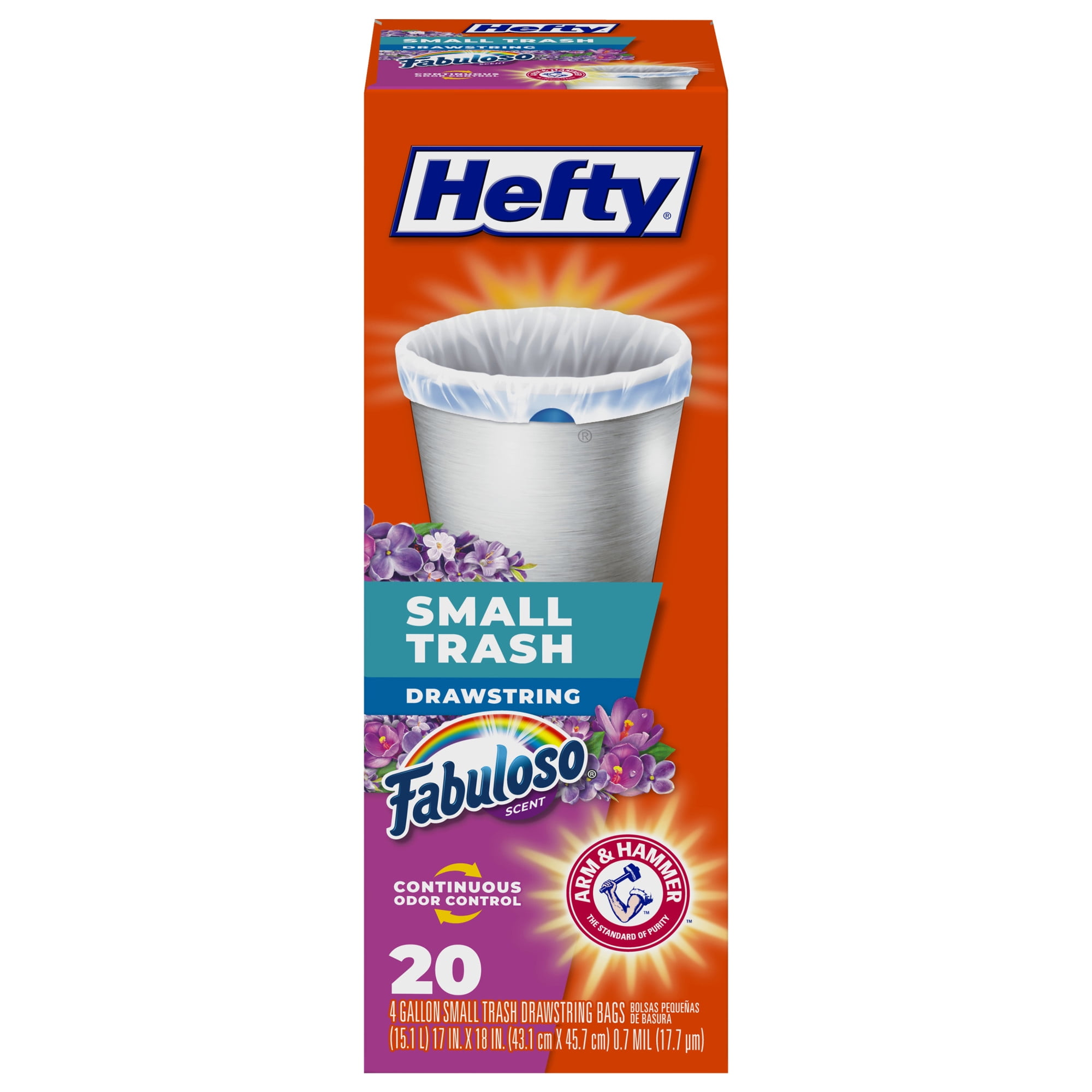 Hefty 4 Gallon Small Garbage Bags, Fabuloso Scent, Drawstring, 20 Count ...