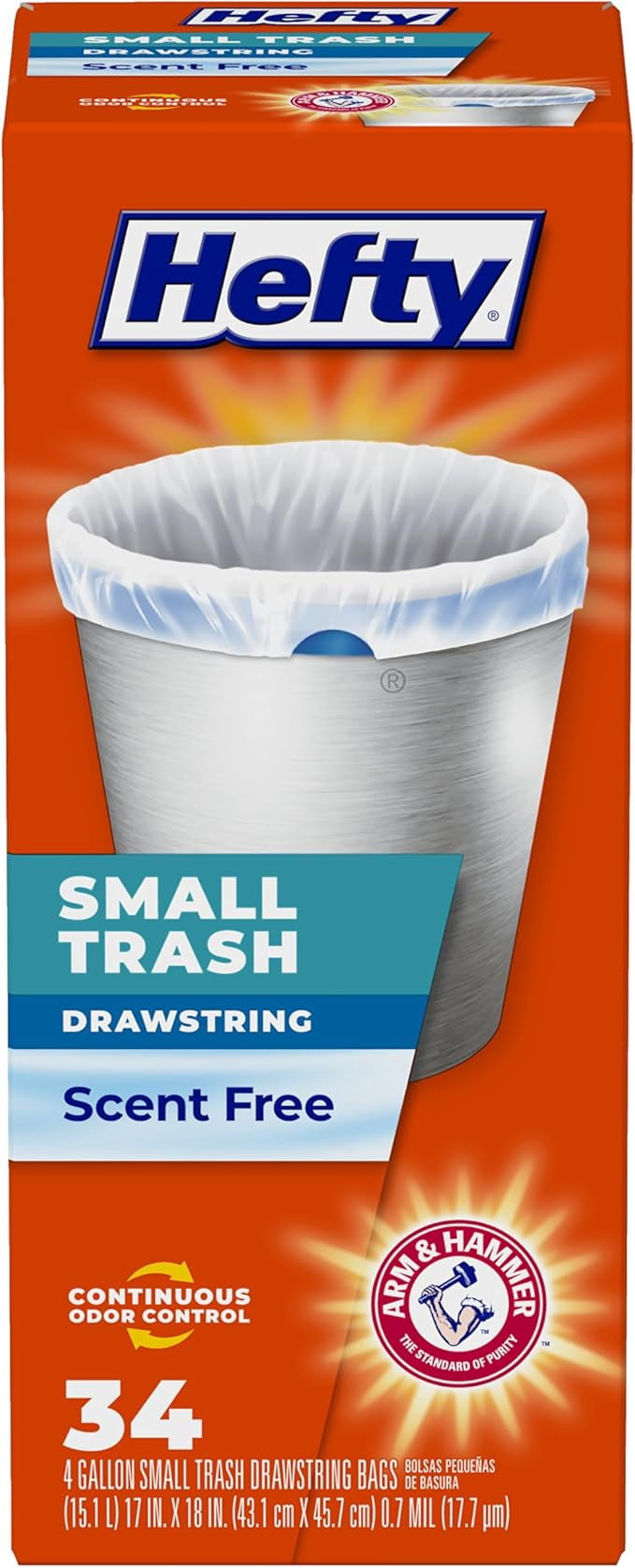 Hefty Small Garbage Bags, Unscented, 4 Gallon, 34 Count ( Pack of 2 ...